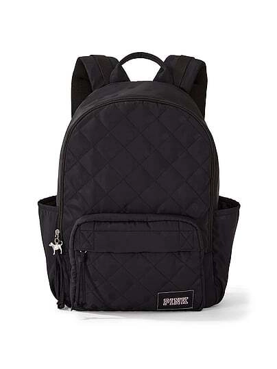 Pink Quilted Puffer Backpack - Black