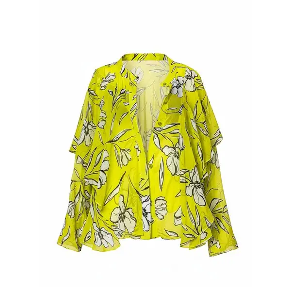 CONCEPT A TROIS Chiffon Blouse With Floral Print - Green