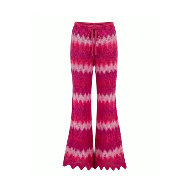 CONCEPT A TROIS Vibrant Macrame Flared Pants With Adjustable Drawstring Waist - Pink
