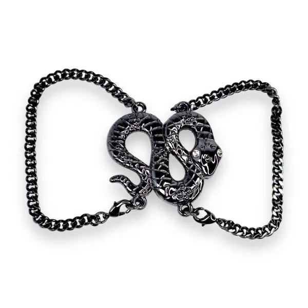 JAGGED HALO JEWELRY Python Bracelet In Rhodium Finish - Black