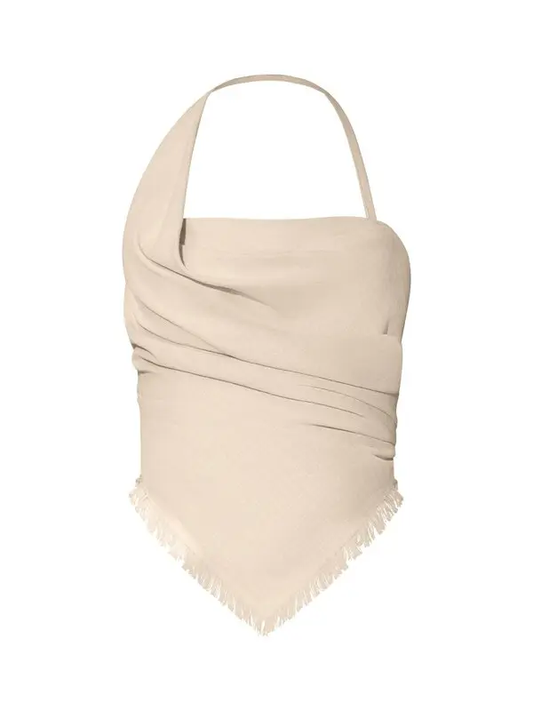 TIA DORRAINE Neutrals Open Back Draped Top In Linen
