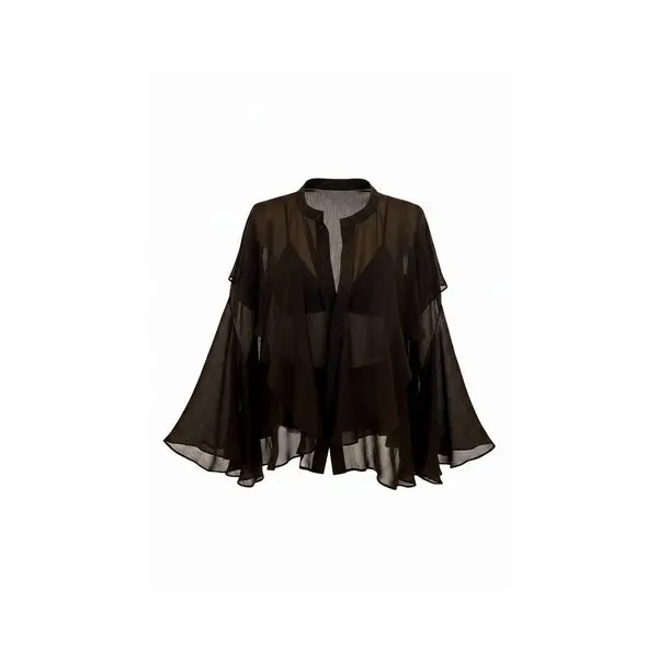 CONCEPT A TROIS Espresso Chiffon Blouse With Ample Ruffles Special Capsule "self.readytowear