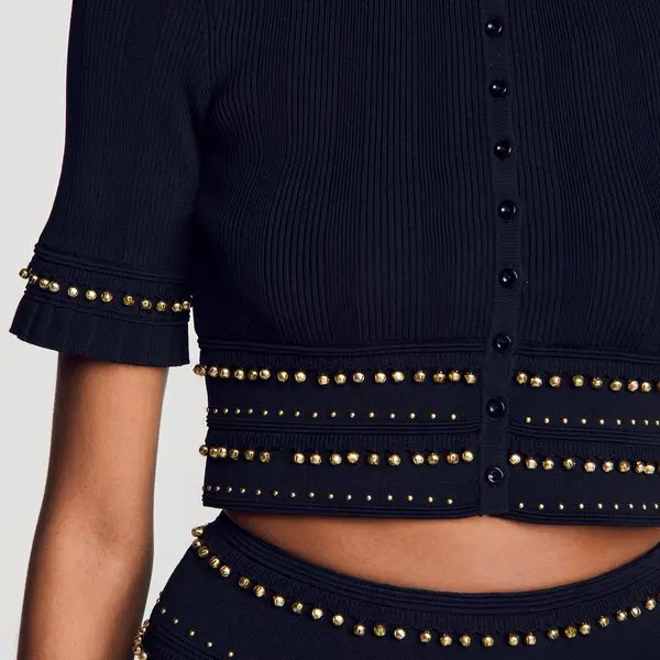 Sandro Cropped Knit Top With Tassels And Button Fastening - Black