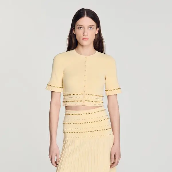 Sandro Cropped Knit Top With Tassels