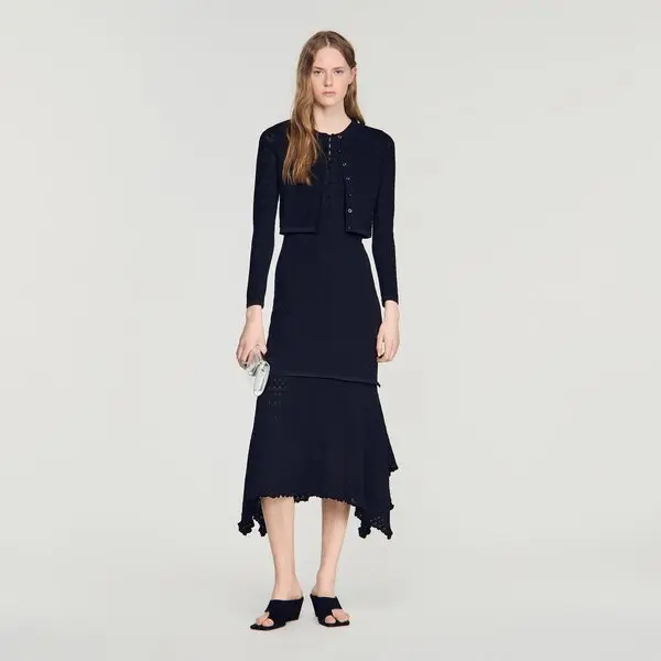 Sandro Decorative Pointelle Cropped Cardigan - Black