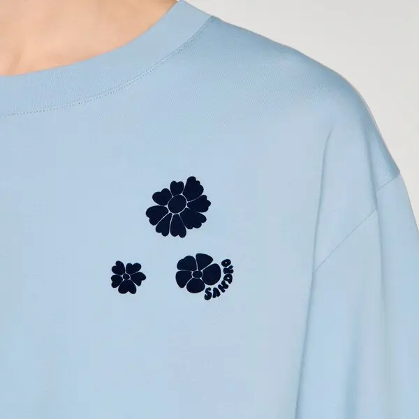 Sandro Flower Print Cotton T-shirt - Sky Blue