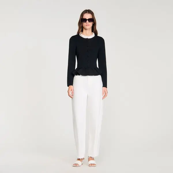 Sandro Removable Collar Peplum Cardigan