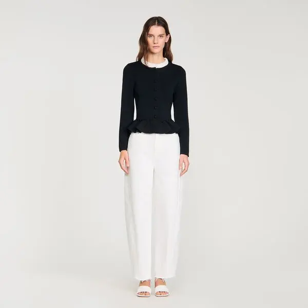 Sandro Removable Collar Peplum Cardigan