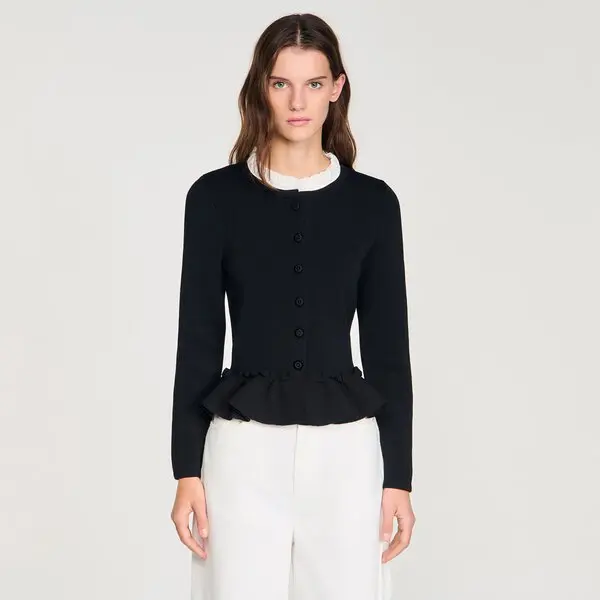Sandro Removable Collar Peplum Cardigan