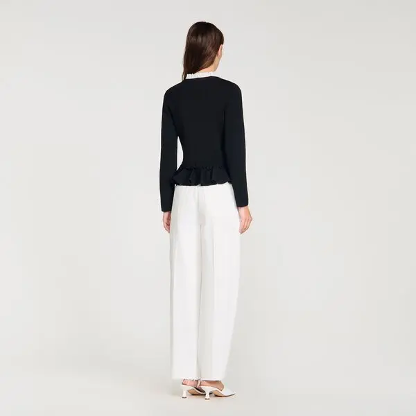 Sandro Removable Collar Peplum Cardigan