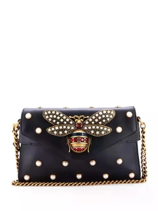 Gucci Broadway Pearly Bee Embellished Leather Mini Shoulder Bag