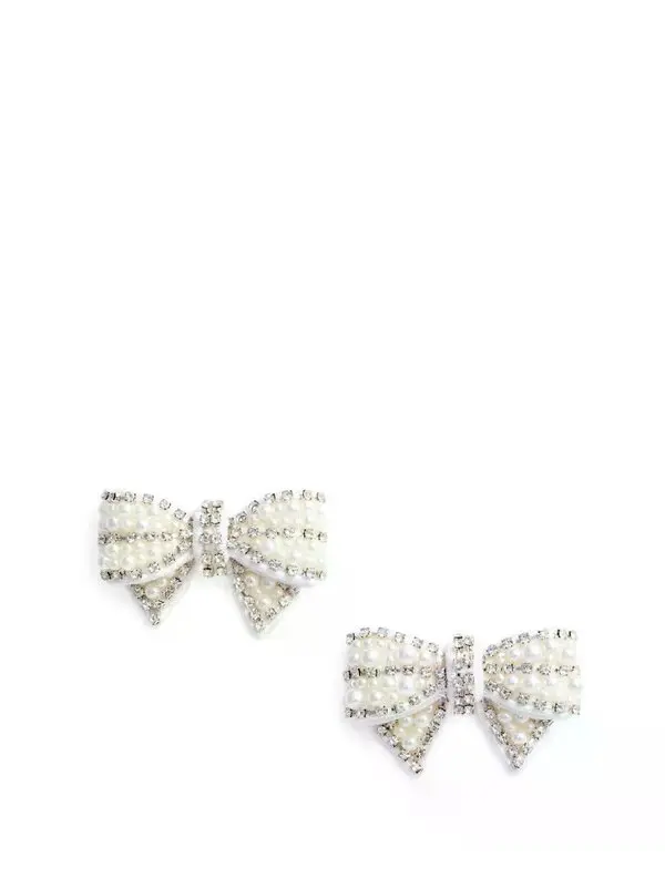 SELF-PORTRAIT Pearl-embellished Satin Bow Earrings - Silver