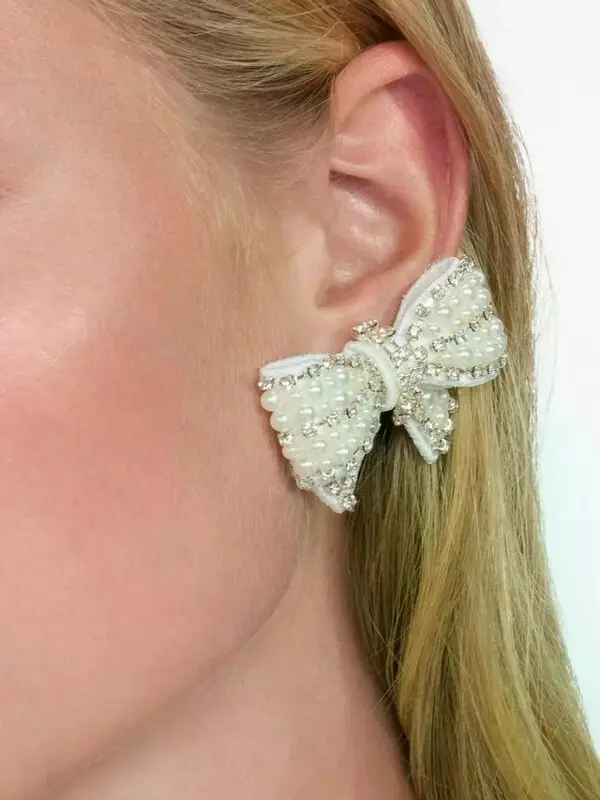 SELF-PORTRAIT Pearl-embellished Satin Bow Earrings