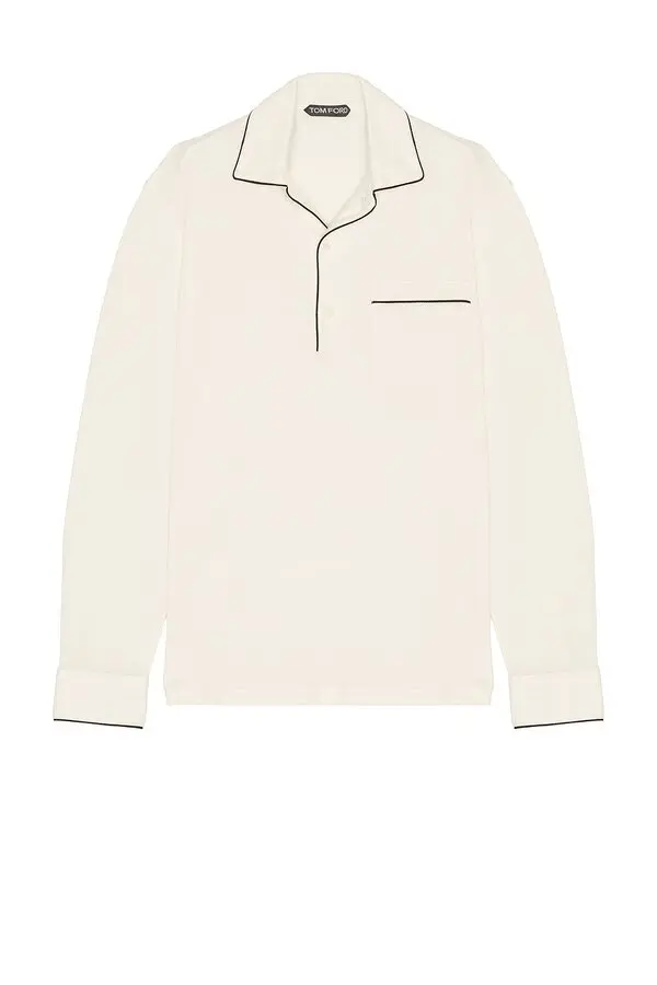 TOM FORD Cotton Silk Piquet Polo In White - Ecru