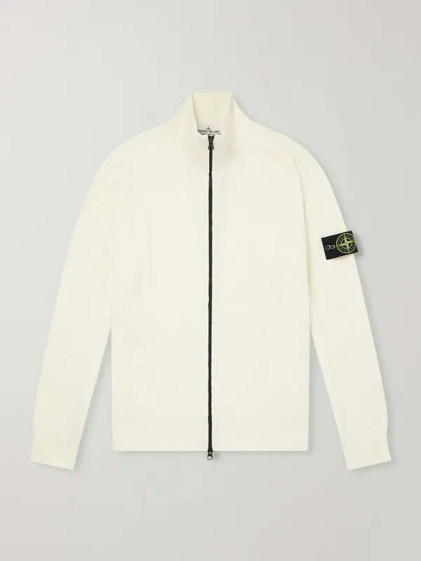 Stone Island Ribbed Cotton Zip-up Sweater - Cream