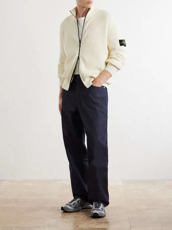 Stone Island Ribbed Cotton Zip-up Sweater