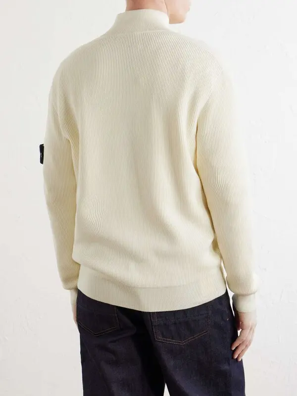 Stone Island Ribbed Cotton Zip-up Sweater