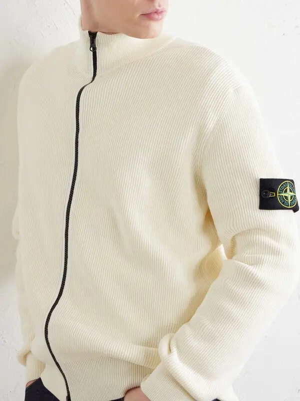 Stone Island Ribbed Cotton Zip-up Sweater