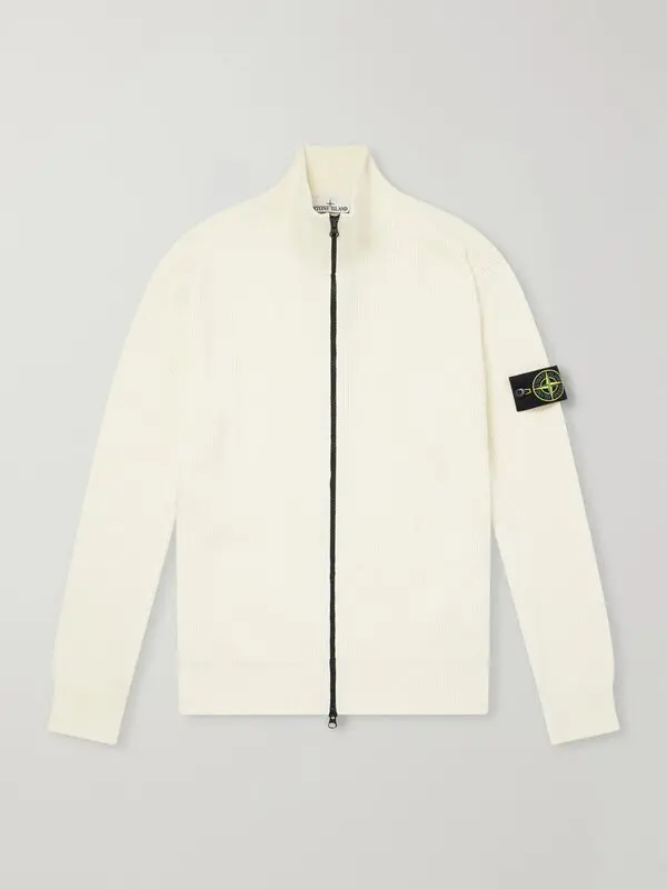 Stone Island Ribbed Cotton Zip-up Sweater