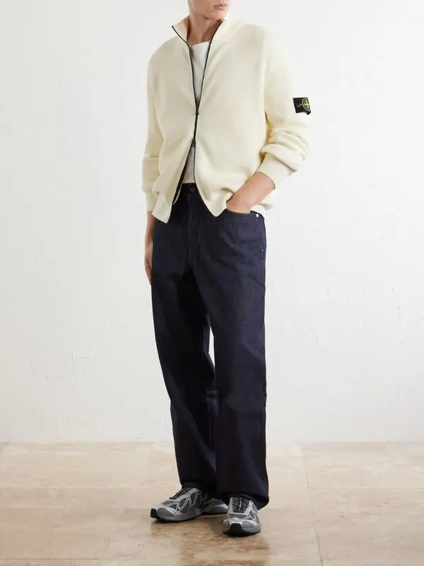 Stone Island Ribbed Cotton Zip-up Sweater