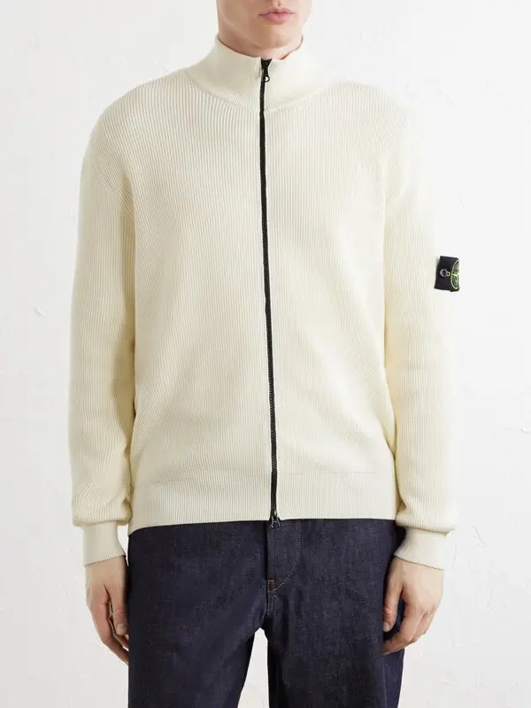 Stone Island Ribbed Cotton Zip-up Sweater