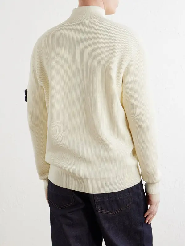 Stone Island Ribbed Cotton Zip-up Sweater