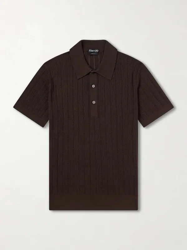 TOM FORD Ribbed Cotton And Silk-blend Polo Shirt