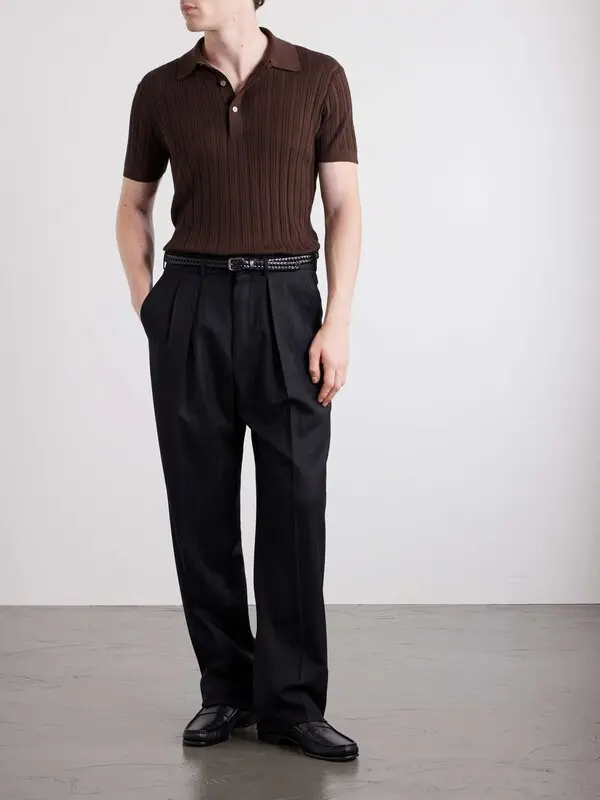 TOM FORD Ribbed Cotton And Silk-blend Polo Shirt