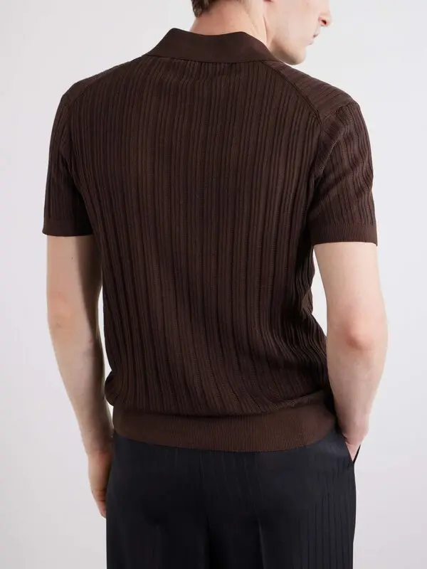 TOM FORD Ribbed Cotton And Silk-blend Polo Shirt