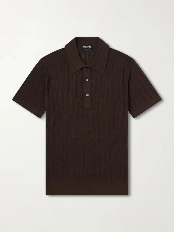 TOM FORD Ribbed Cotton And Silk-blend Polo Shirt - Brown