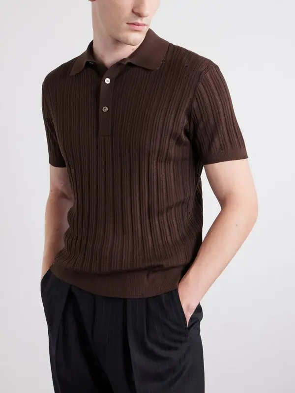 TOM FORD Ribbed Cotton And Silk-blend Polo Shirt