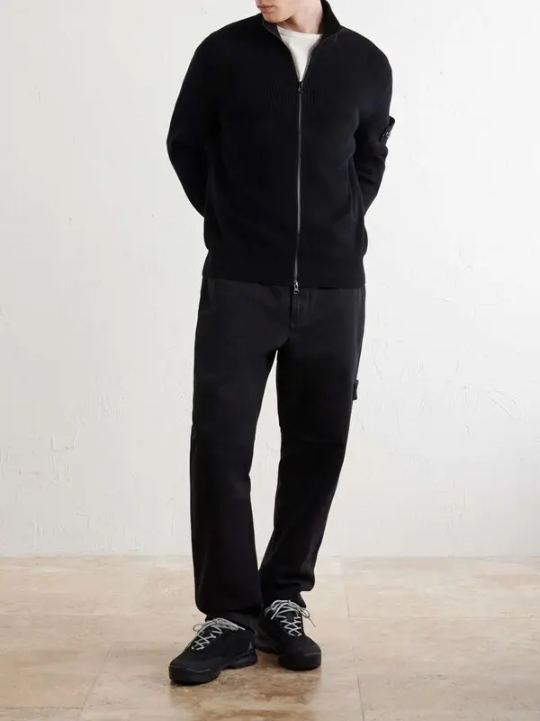 Stone Island Straight-leg Herringbone Cotton Trousers