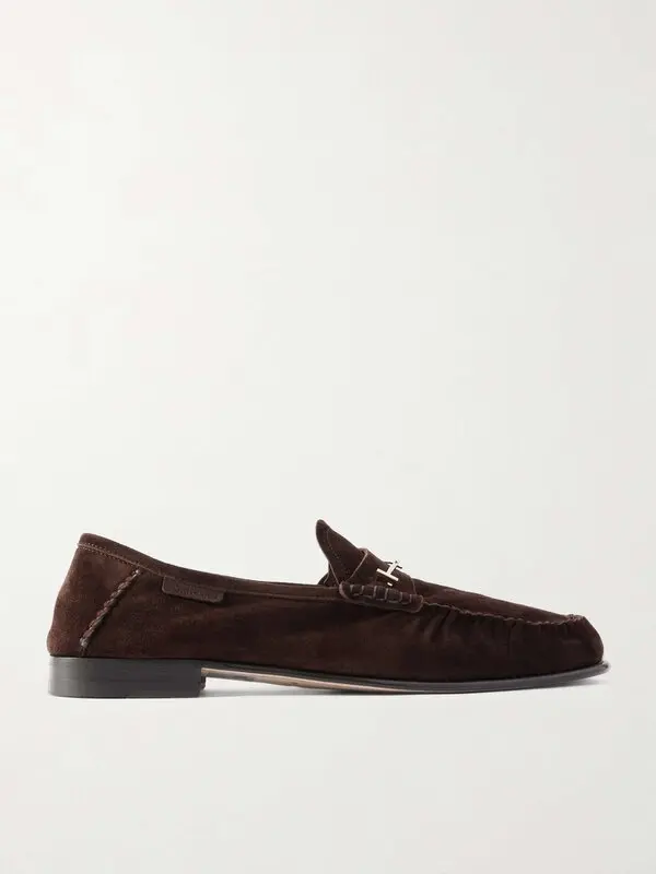 TOM FORD Ripley Embellished Suede Loafers - Brown