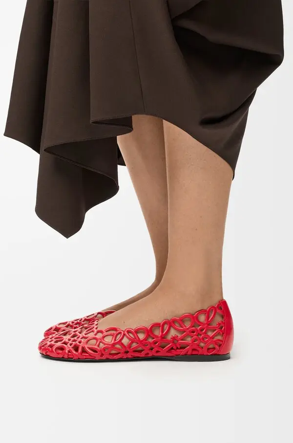 Loewe Petal Anagram Ballerina In Lambskin - Red