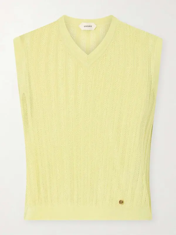 Versace Medusa-embellished Ribbed Mesh Vest - Yellow