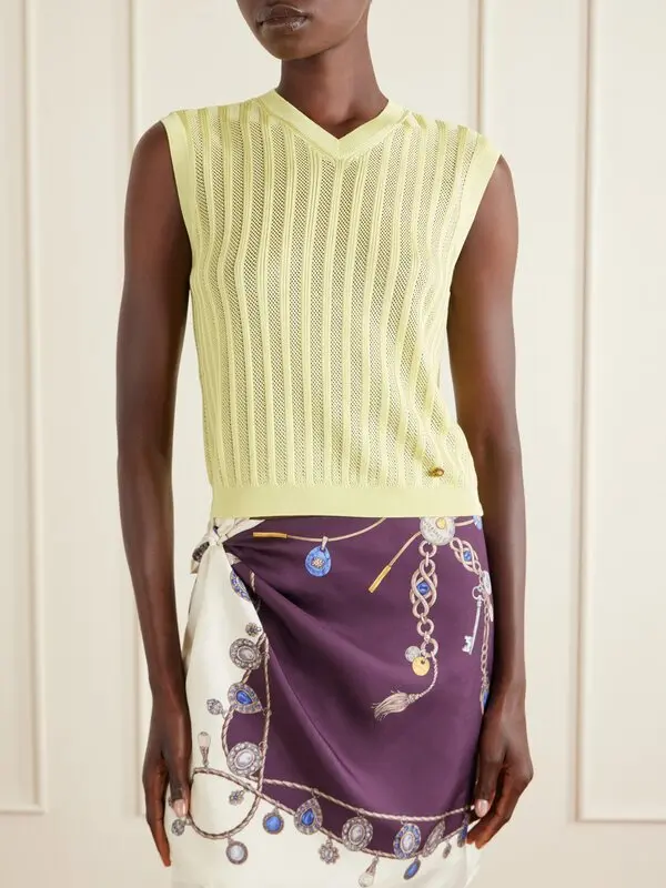 Versace Medusa Embellished Ribbed Mesh Vest