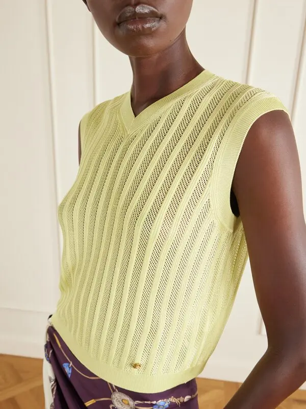 Versace Medusa Embellished Ribbed Mesh Vest
