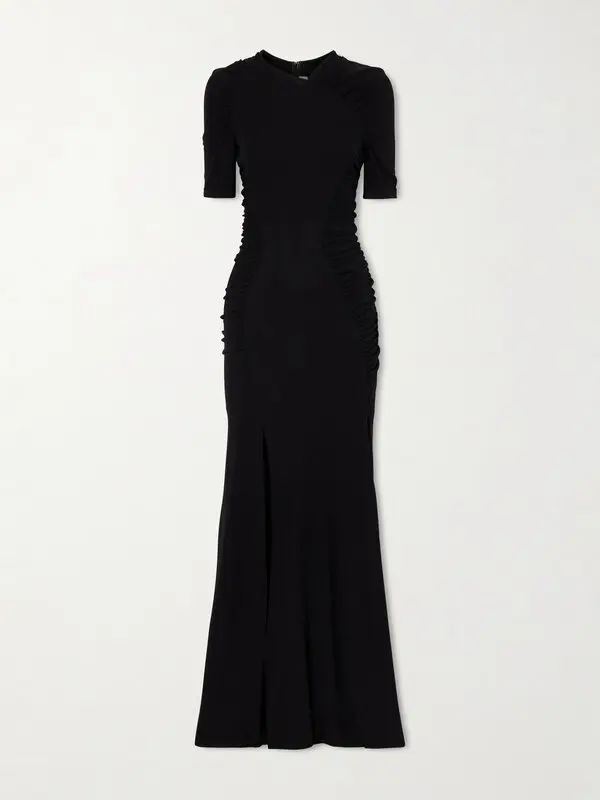 Victoria Beckham Gathered Satin Gown - Black