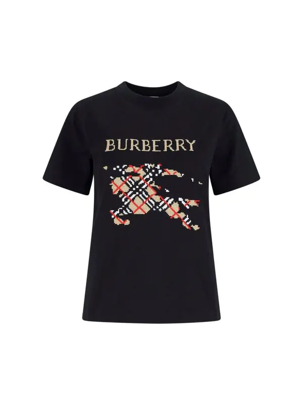 Burberry Cotton T-shirt With Multicolor Logo Inlay - Black