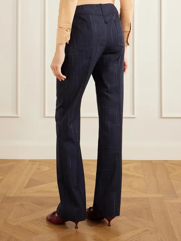 Tory Burch Checked Wool-blend Straight-leg Pants