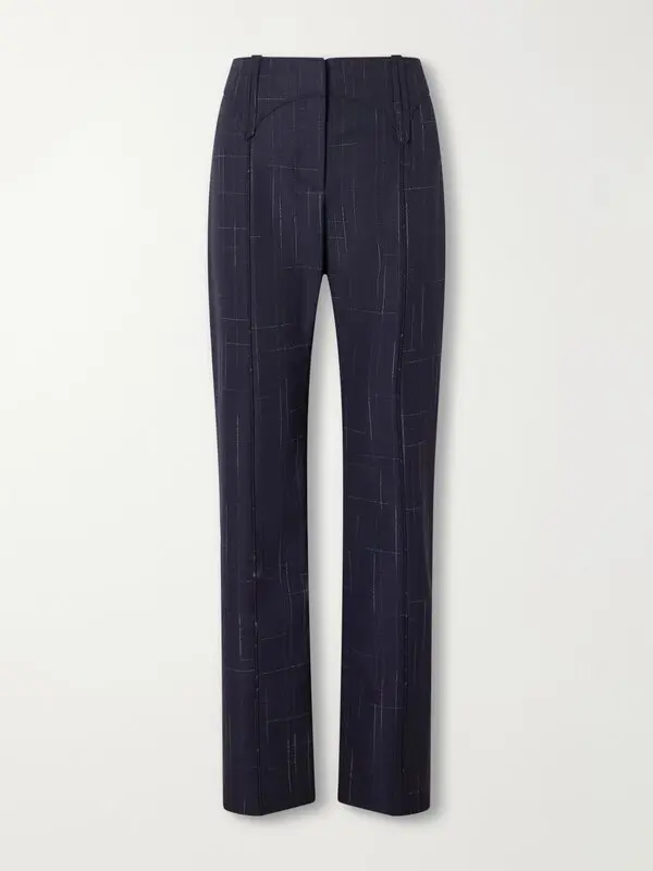 Tory Burch Checked Wool-blend Tailored Straight-leg Pants - Blue