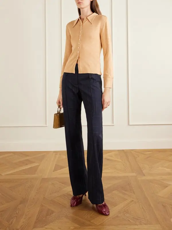 Tory Burch Checked Wool-blend Tailored Straight-leg Pants