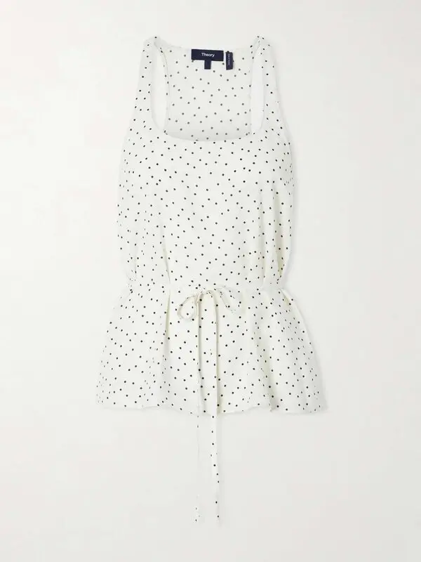 Theory Belted Halterneck Polka-dot Tank - Ivory