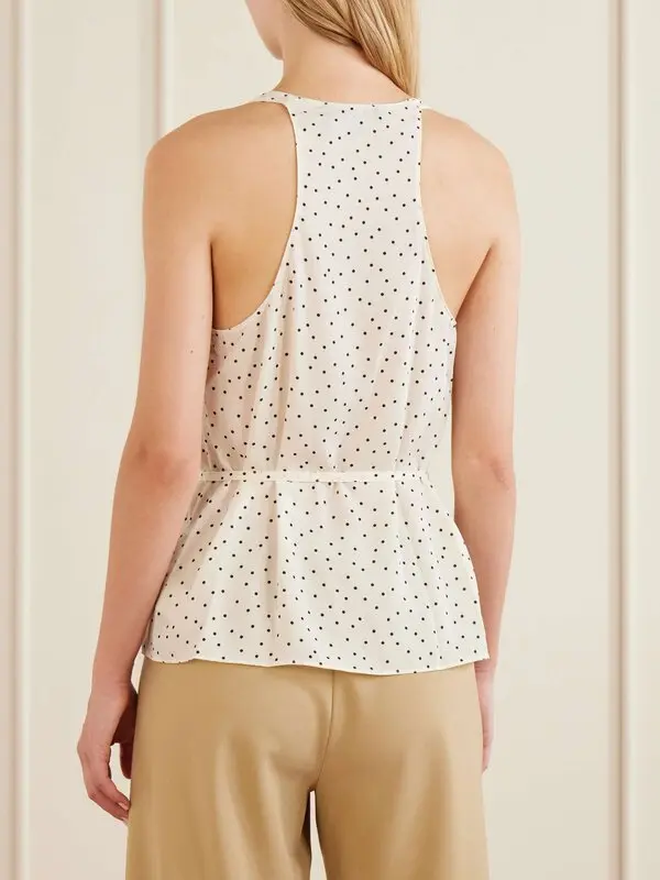 Theory Belted Halterneck Polka-dot Tank - Ivory