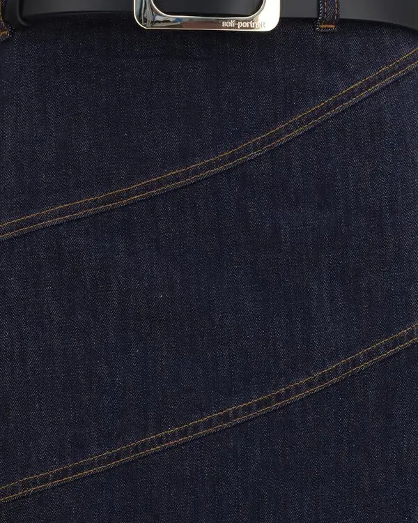 SELF-PORTRAIT Denim Midi Skirt With Belt