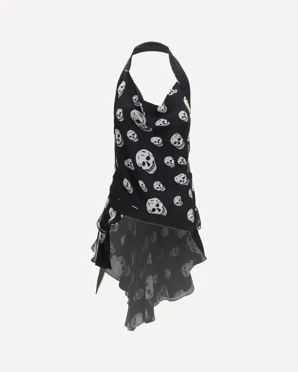 Alexander McQueen Halter Silk Top With All-over Skull Print