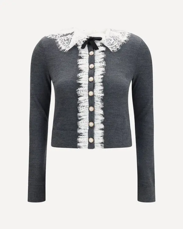 SELF-PORTRAIT Knit Cardigan With Lace Collar