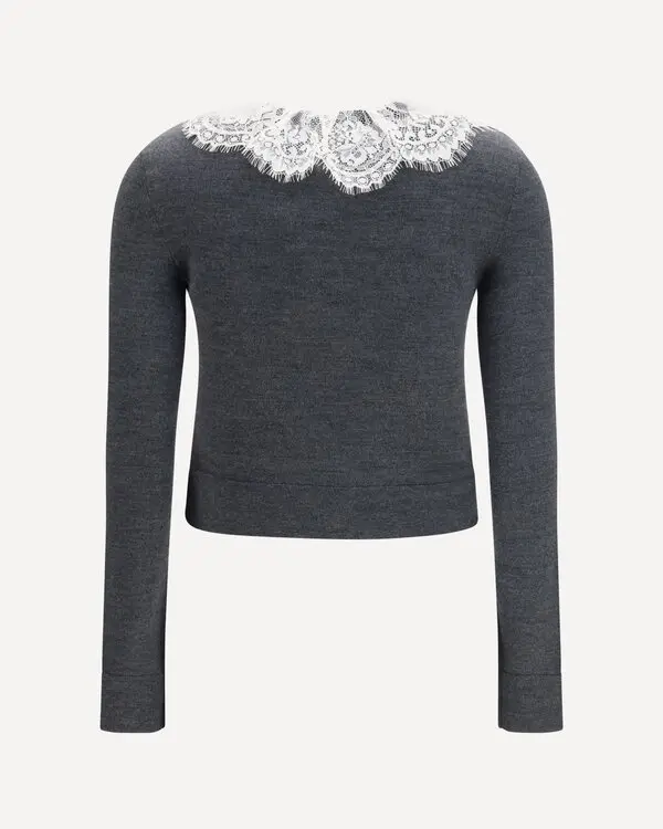SELF-PORTRAIT Knit Cardigan With Lace Collar