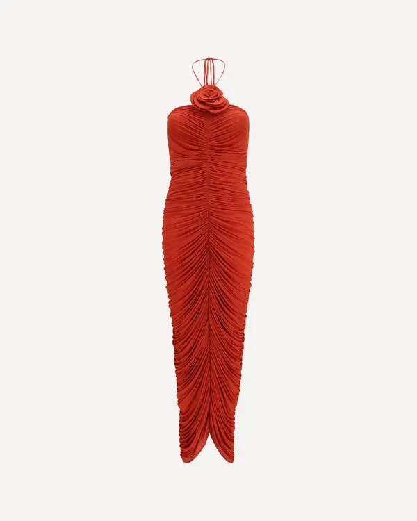 Magda Butrym Halterneck Dress With Floral Ruching