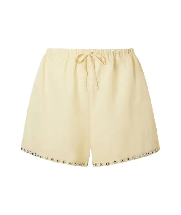 Staud Paddle Studded Linen Shorts - Yellow